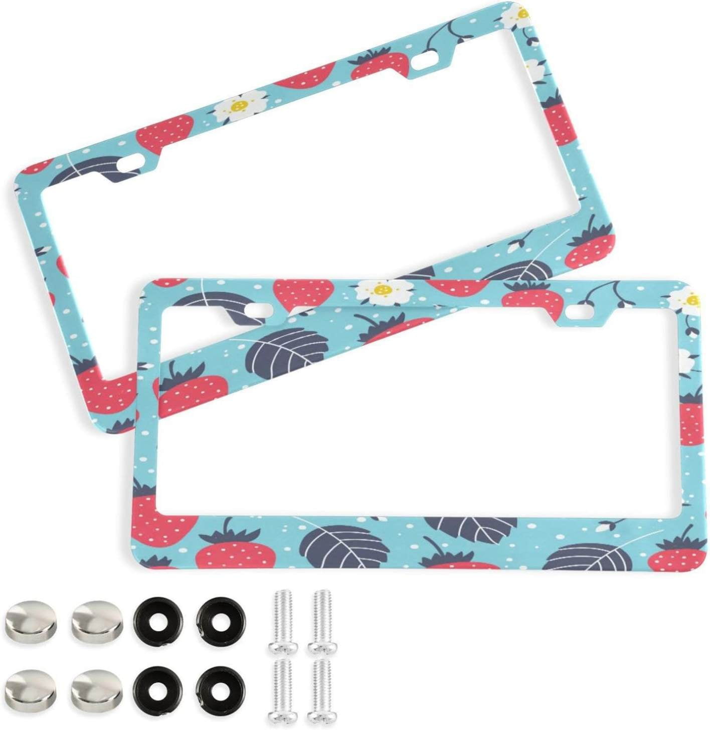 Coolnut Strawberry Flowers License Plate Frame 2 Pack 2 Holes Car ...