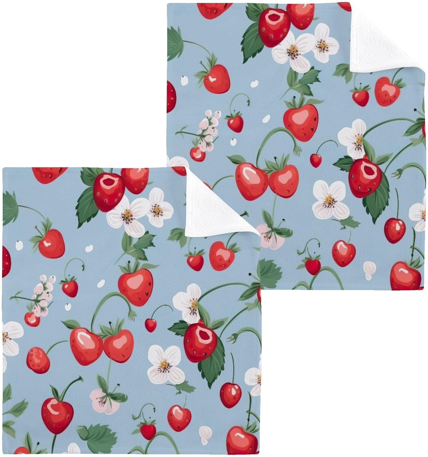 Coolnut Strawberry Flowers Washcloths Set of 6-12 x 12 inch Pure Cotton ...