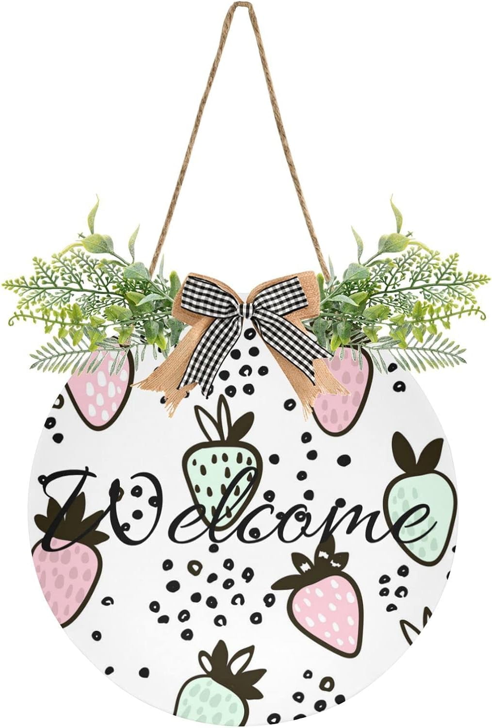Coolnut Strawberry Pattern Welcome Sign for Front Door, Round Sign ...