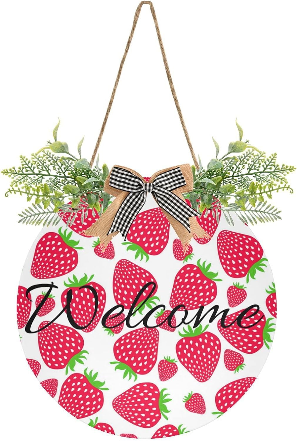 Coolnut Strawberry Pattern Welcome Sign for Front Door, Round Sign ...