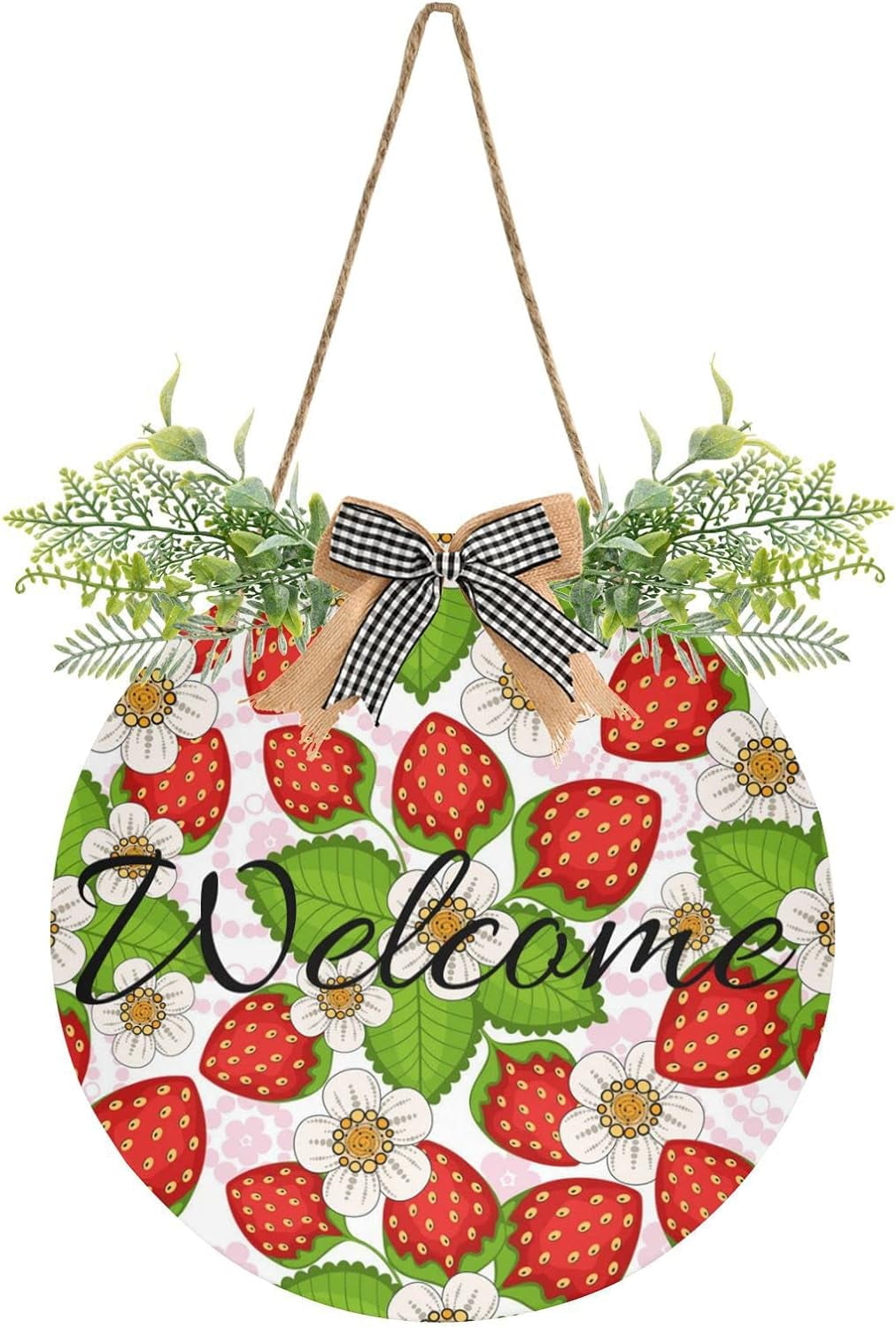 Coolnut Strawberry Pattern Welcome Sign for Front Door, Round Sign ...