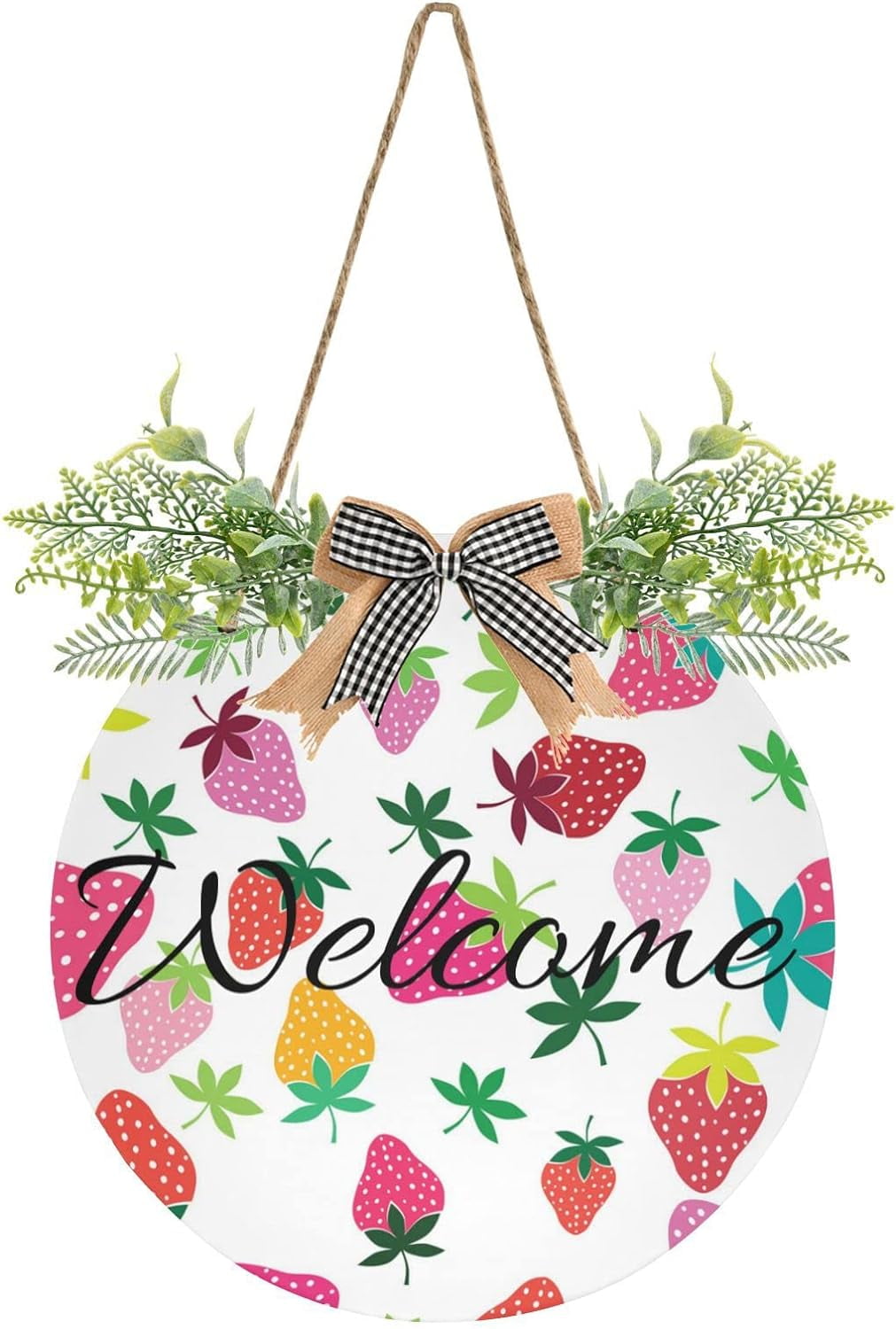 Coolnut Strawberry Pattern Welcome Sign for Front Door, Round Sign ...