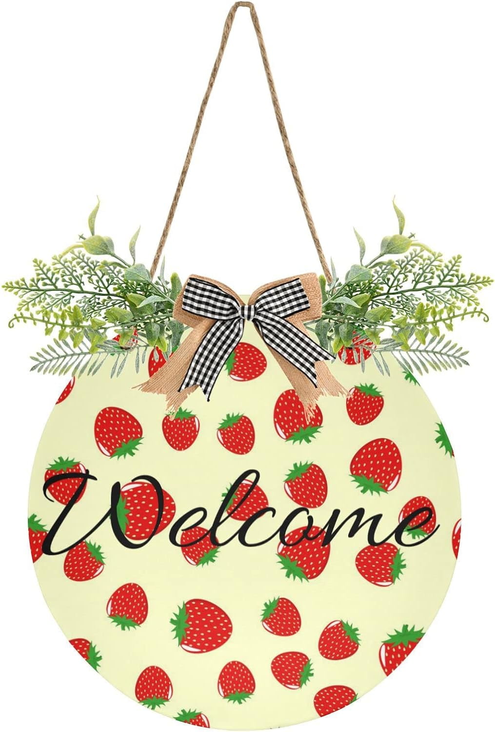 Coolnut Strawberry Pattern Welcome Sign for Front Door, Round Sign ...