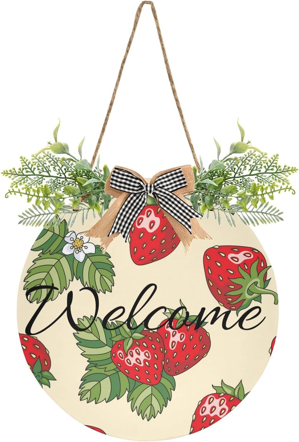 Coolnut Strawberry Pattern Welcome Sign for Front Door, Round Sign ...
