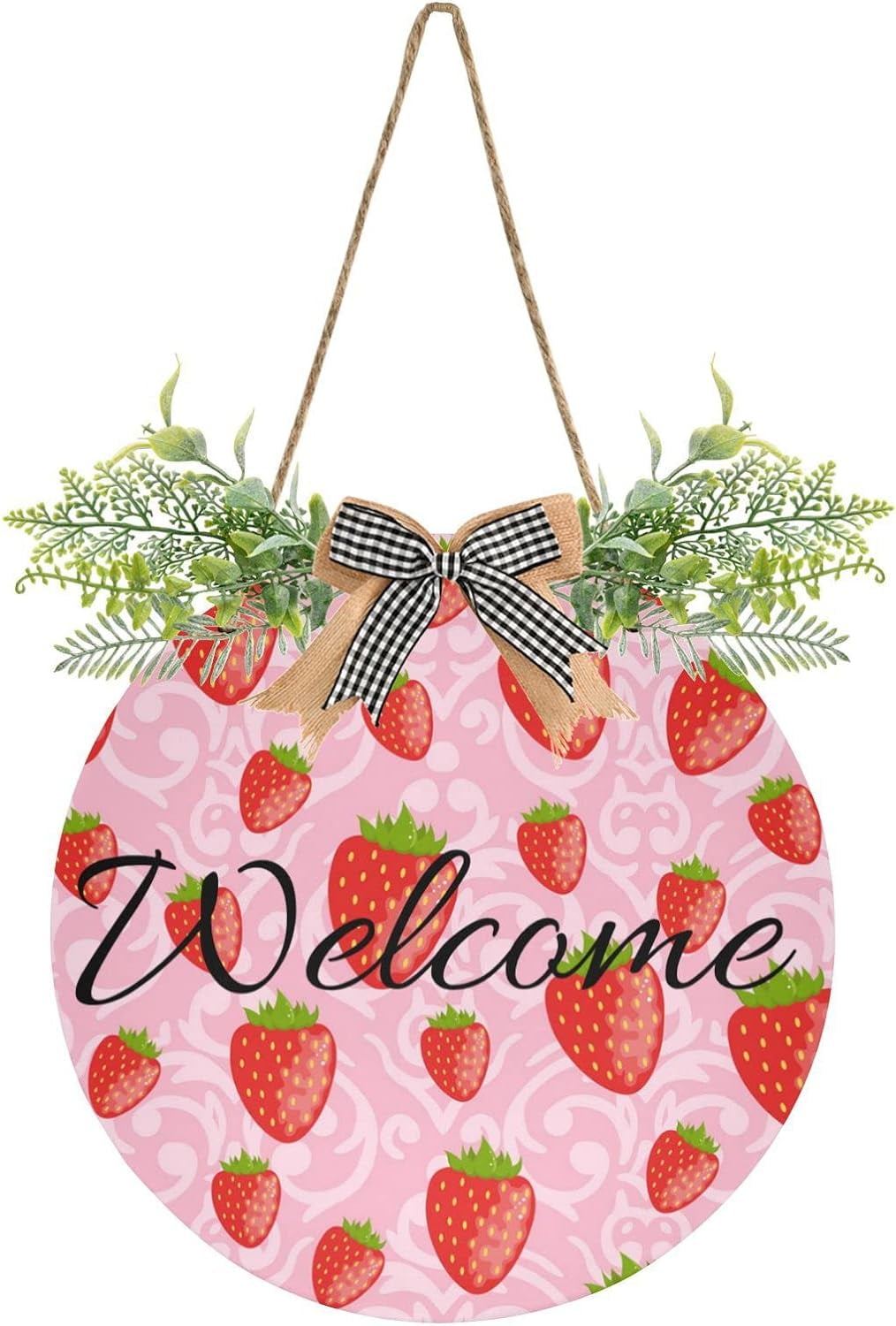 Coolnut Strawberry Pattern Welcome Sign for Front Door, Round Sign ...