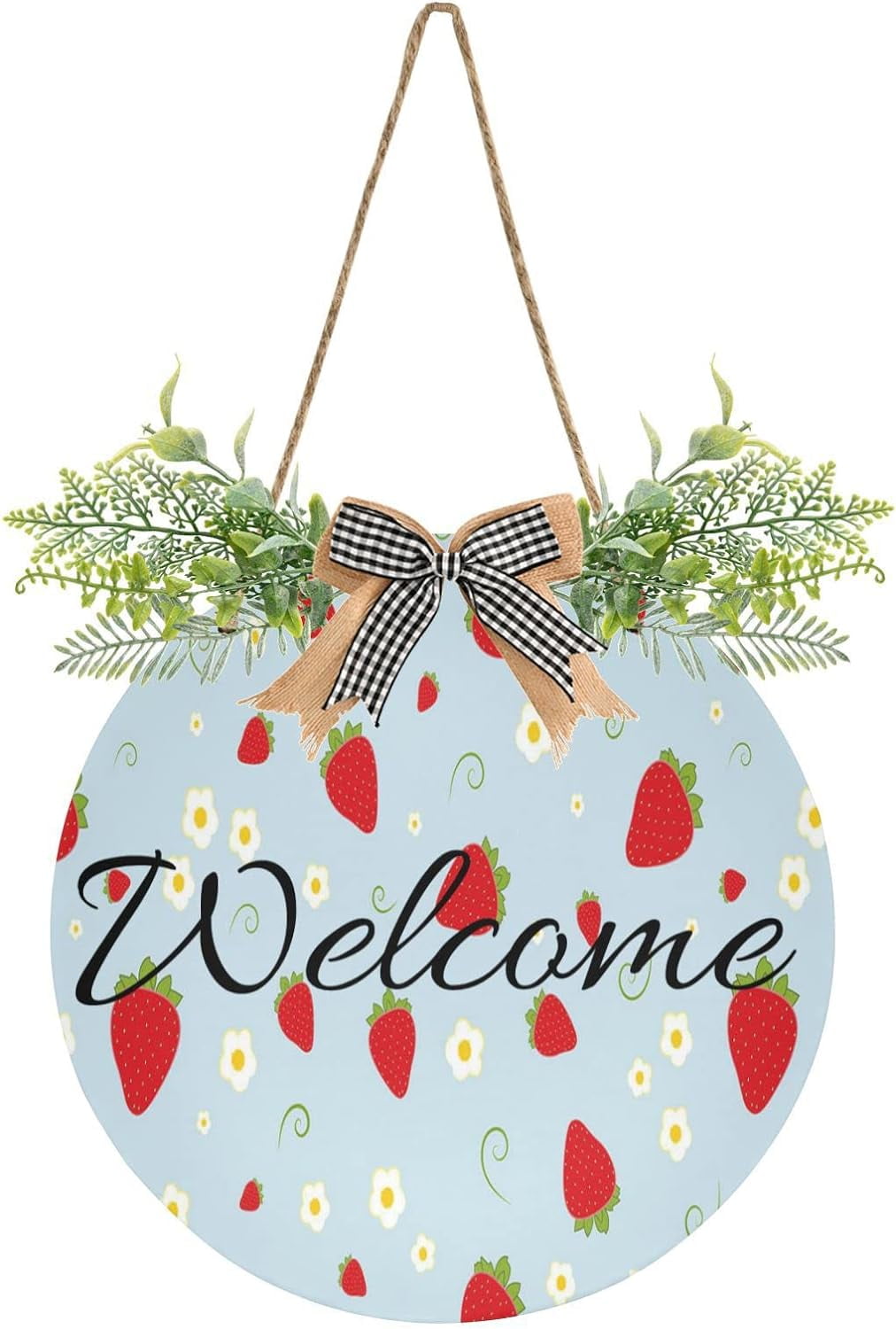Coolnut Strawberry Pattern Welcome Sign for Front Door, Round Sign ...
