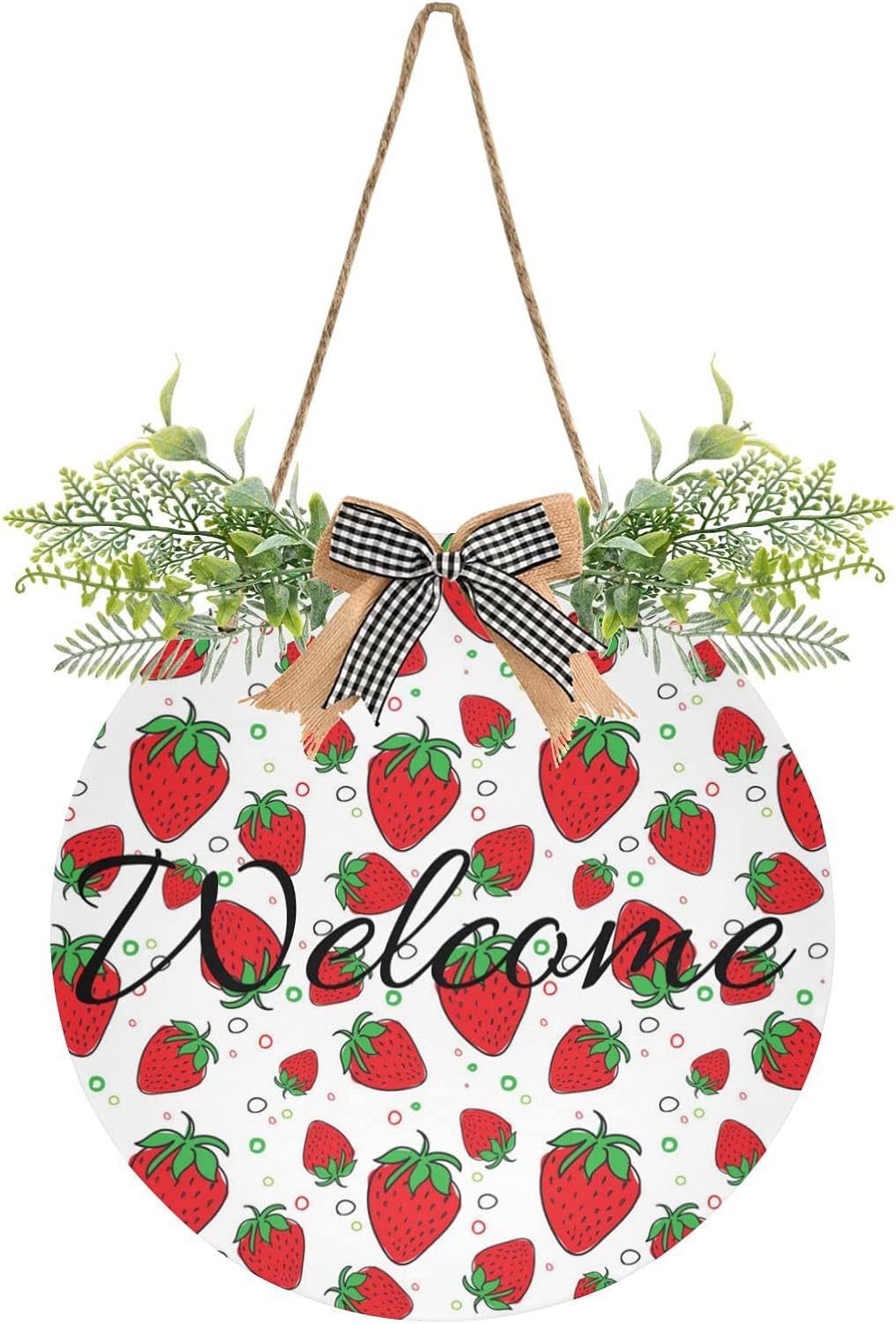 Coolnut Strawberry Pattern Welcome Sign for Front Door, Round Sign ...