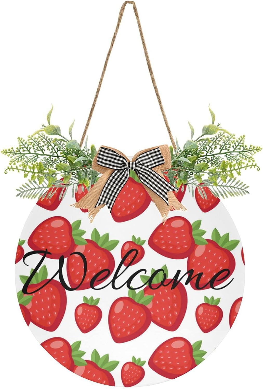 Coolnut Strawberry Pattern Welcome Sign for Front Door, Round Sign ...