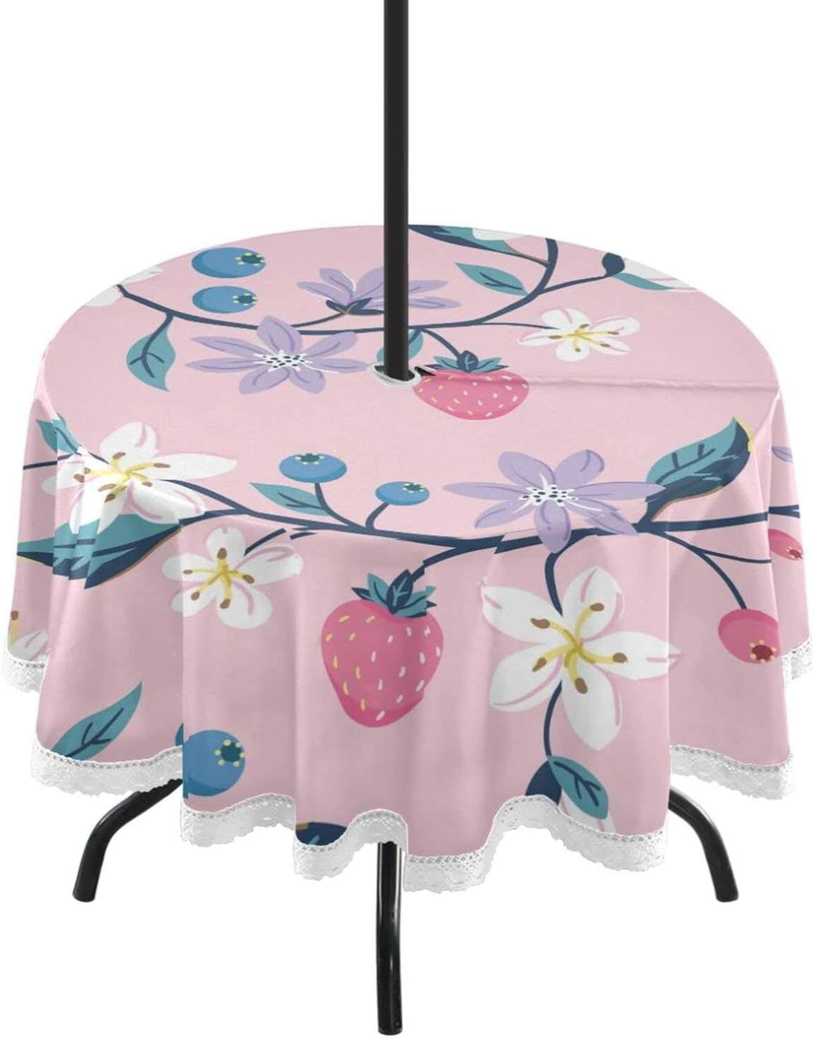 Coolnut Strawberry Pink Floral Round Table Cloth, Heat Resistant Table ...