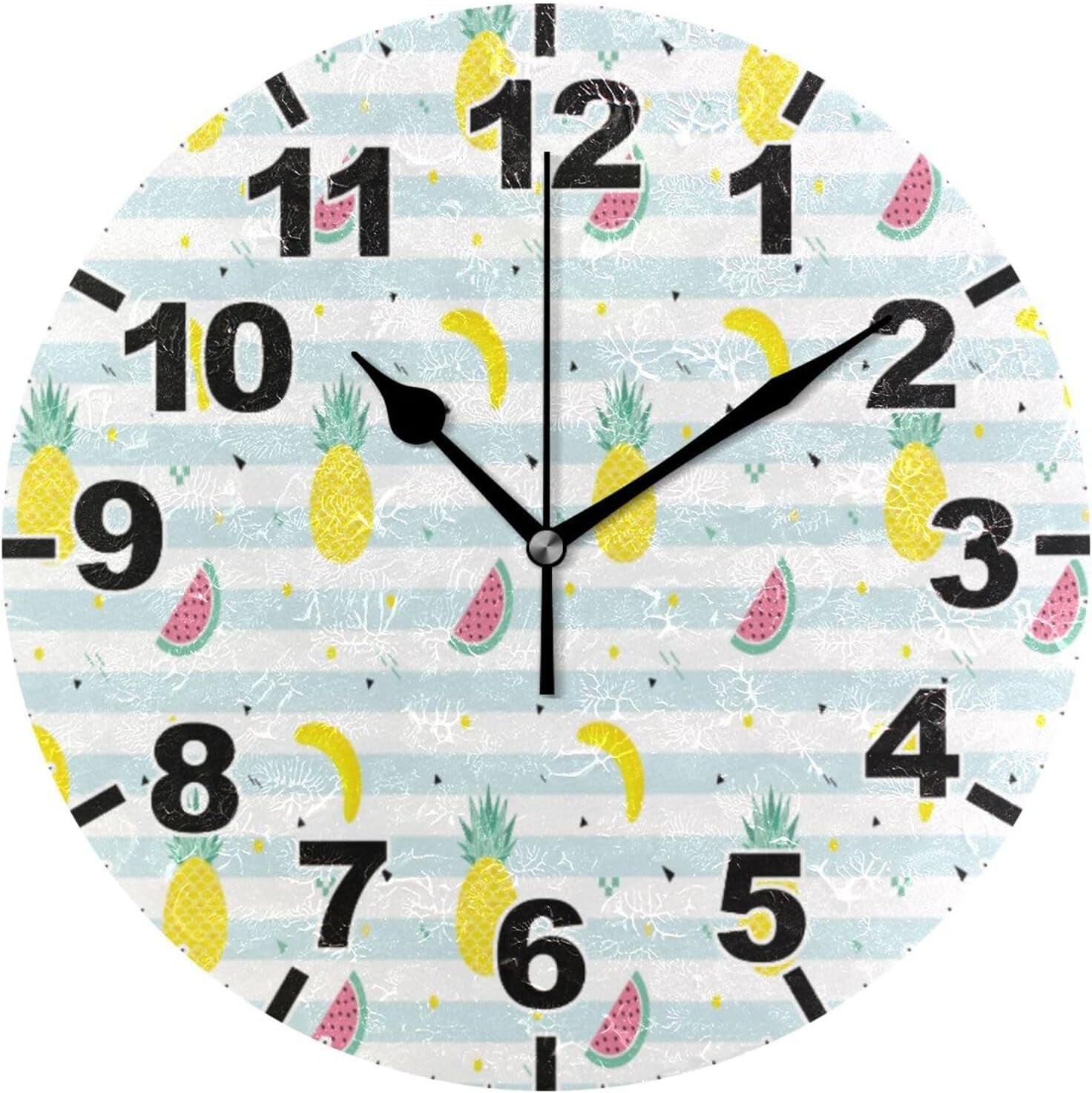 Coolnut Stripe Pineapple Watermelon Round Wall Clock, Battery Operated ...