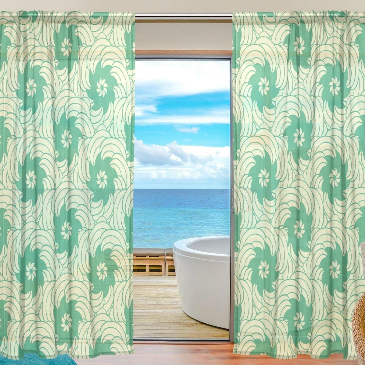 Coolnut Stylized Flowers Sheer Gauze Door Curtain Window Curtain Drapes ...