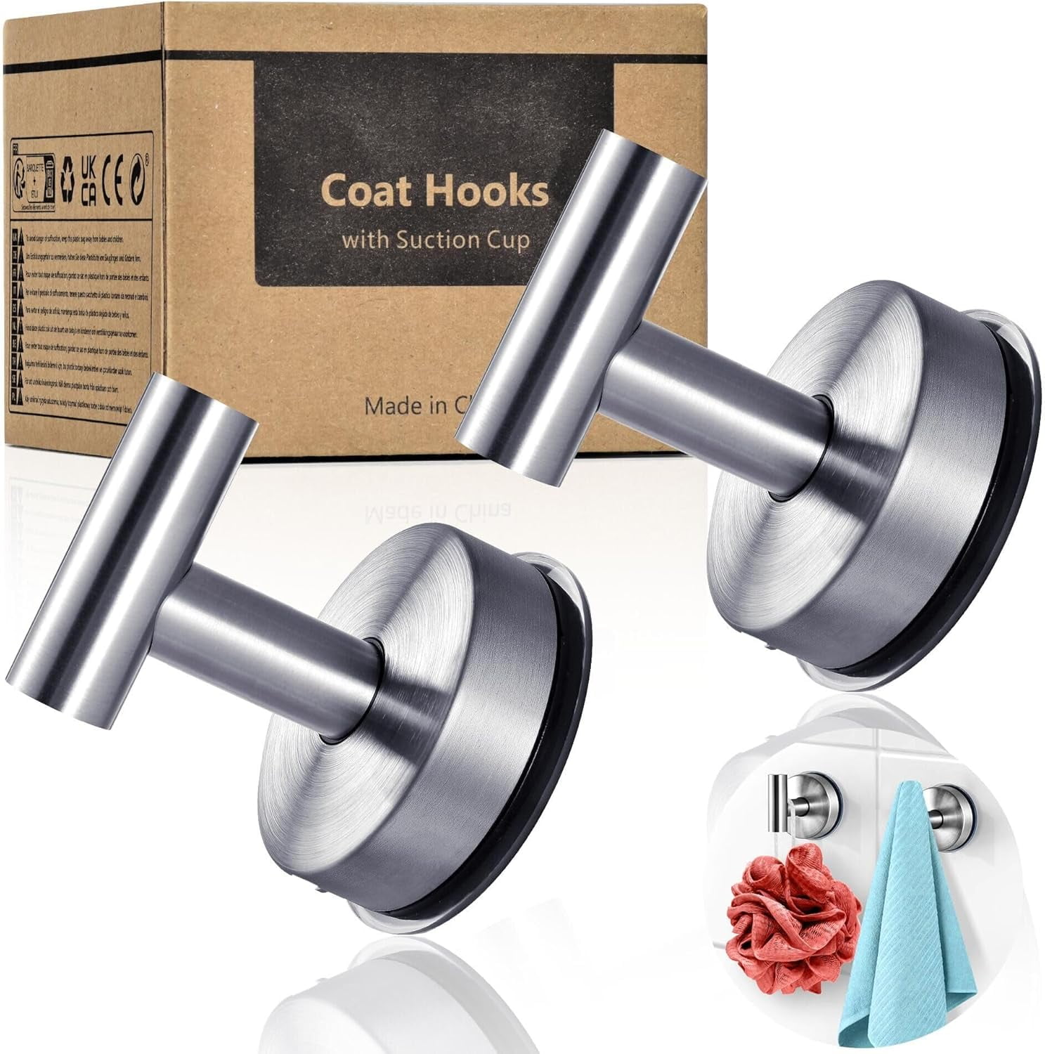 Coolnut Suction Cup Hooks for Shower Wall (2pcs) Bathrooms Towels Hook ...