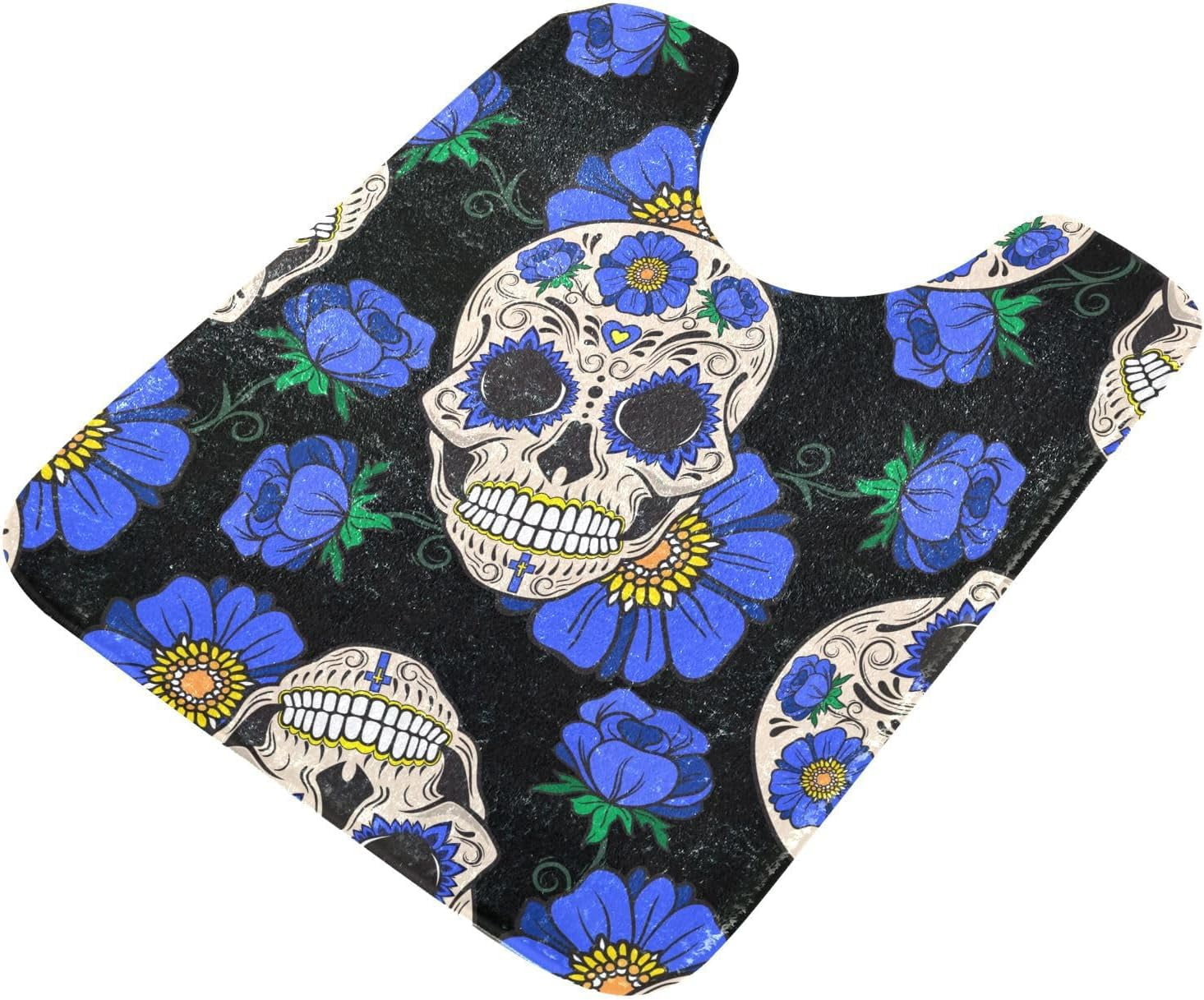 Coolnut Sugar Skull Blue Flower Halloween U Shape Toilet Bath Mat for ...