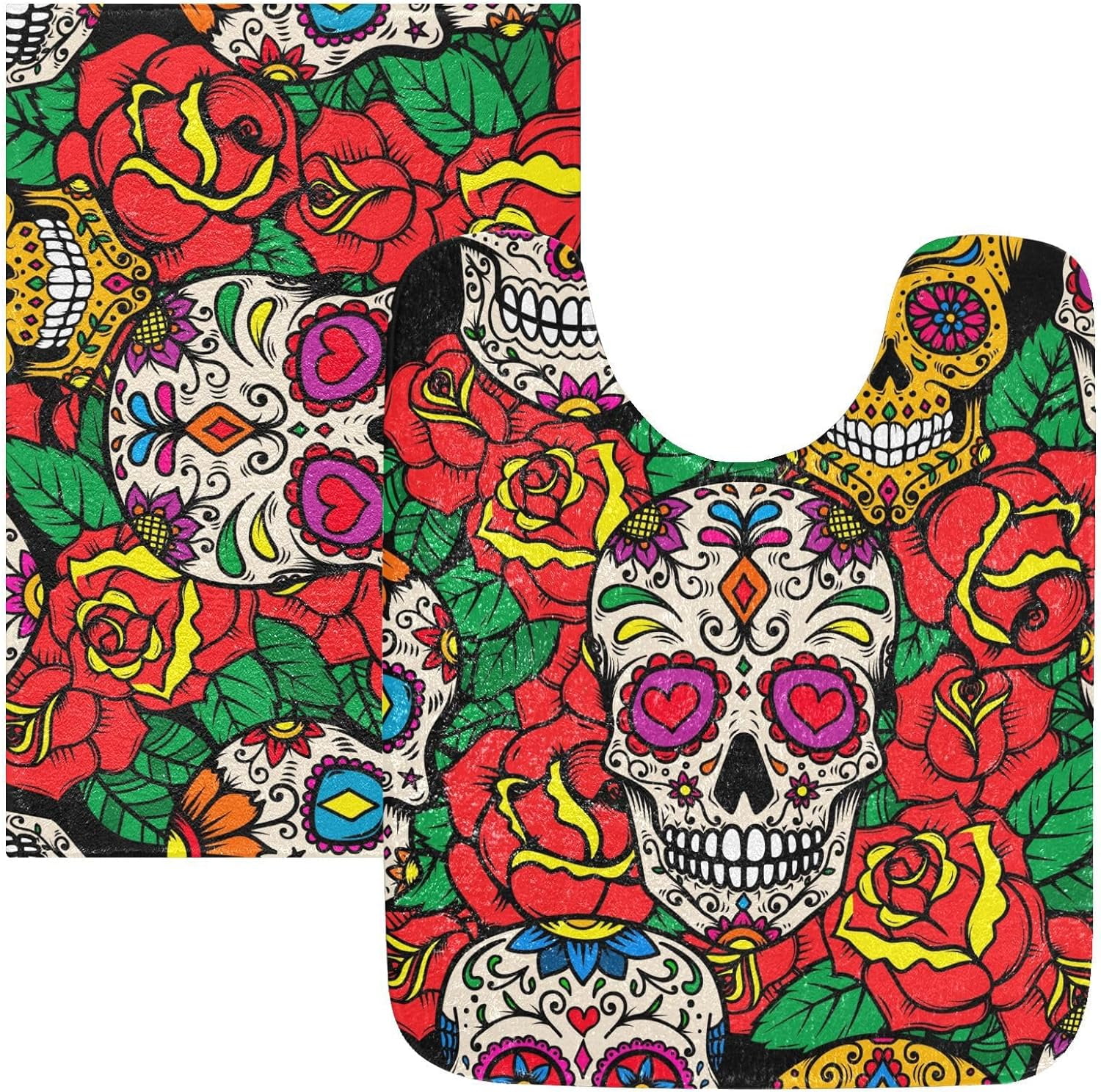 Coolnut Sugar Skull Day of Dead Roses Bath Mat for Bathroom Shower U ...