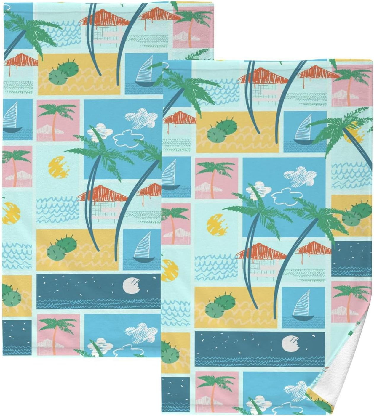 Coolnut Summer Beach Checkered Patterned Hand Towels 2 PCS, Cotton Bath ...