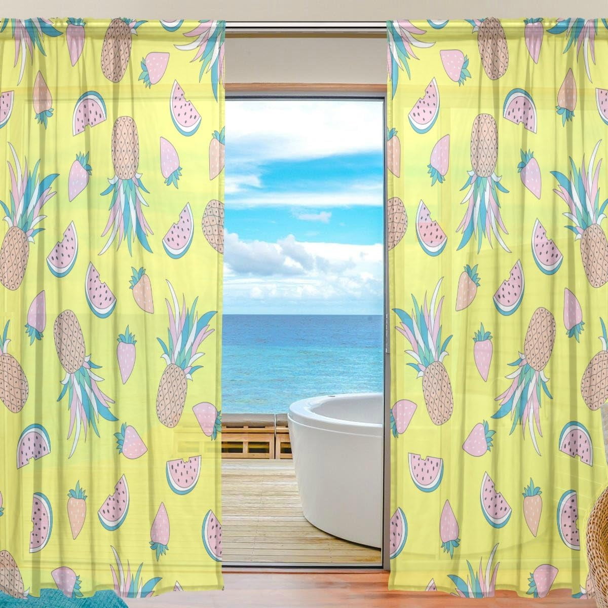 Coolnut Summer Fruits Sheer Gauze Door Curtain Window Curtain Drapes ...