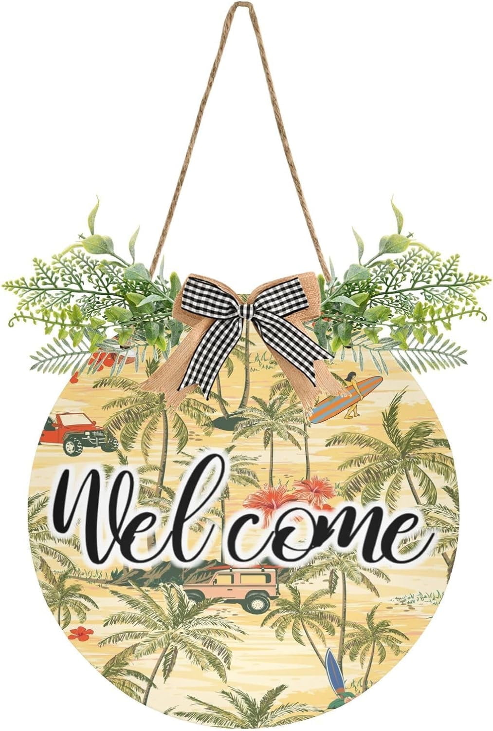 Coolnut Summer Palm Tree Front Door Round, Hanging Welcome Sign, Front ...