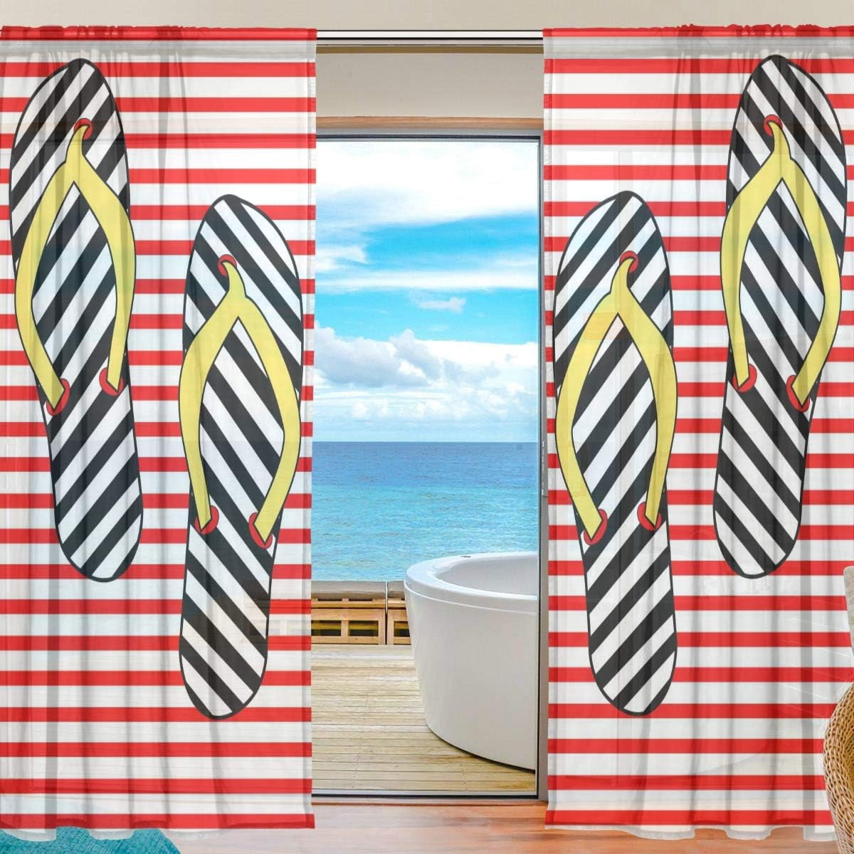 Coolnut Summer Shoes On Red Lines Semi Sheer Curtains Window Voile ...