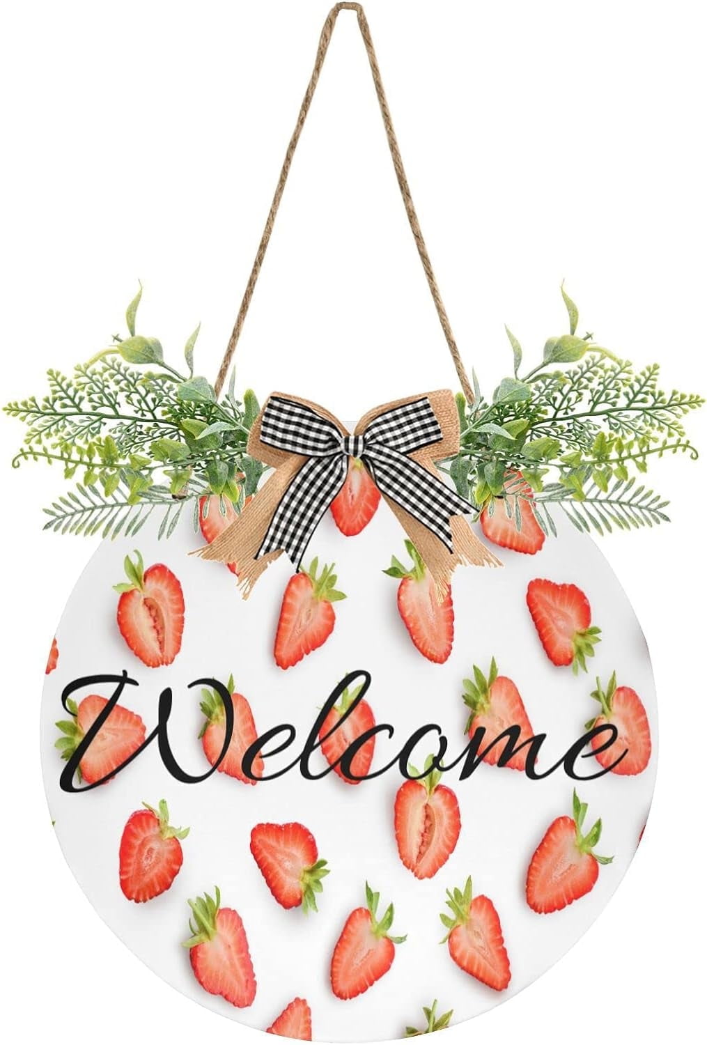 Coolnut Summer Strawberries Welcome Sign for Front Door, Round Sign ...