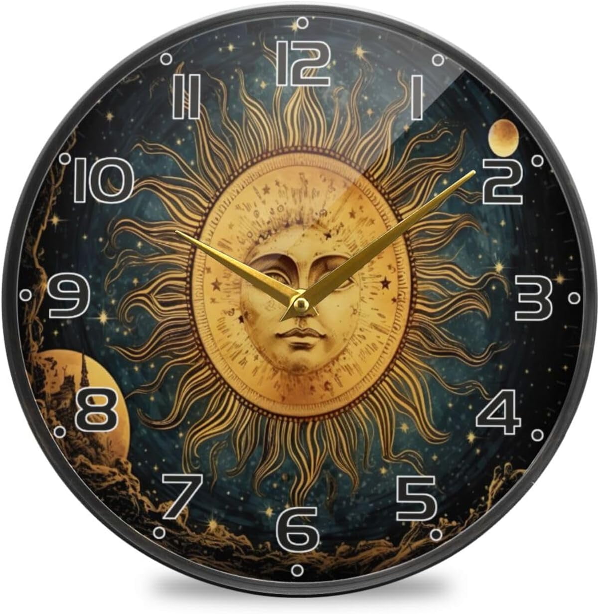 Coolnut Sun and Moon Wall Clock Round Silent Non Ticking Battery ...