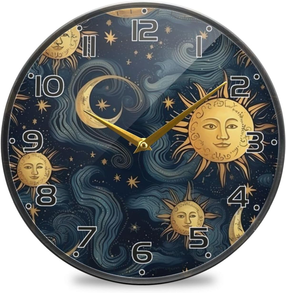 Coolnut Sun and Moon Wall Clock Round Silent Non Ticking Battery ...