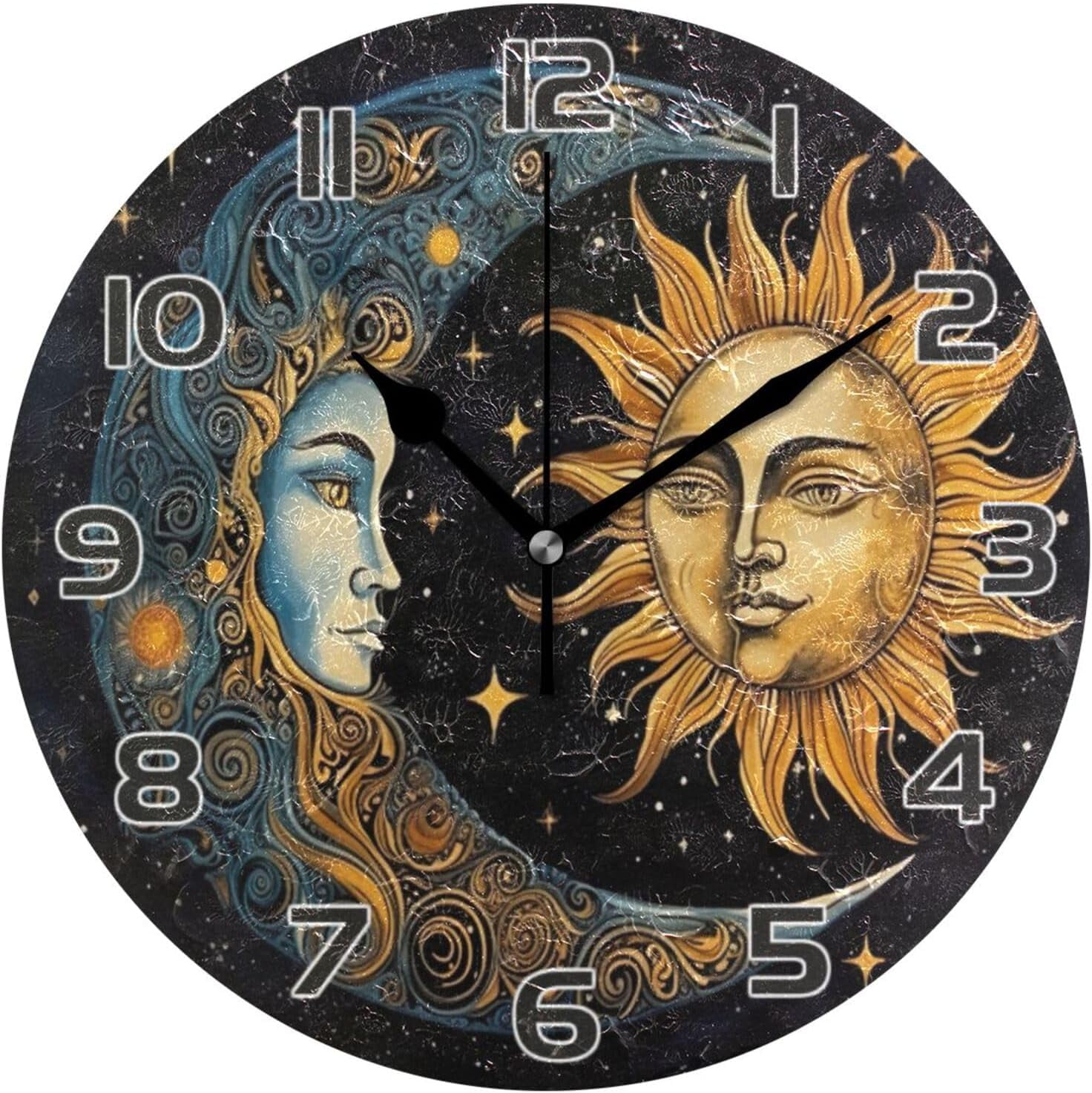 Coolnut Sun and Moon Wall Clock Round Vintage Silent Non Ticking ...