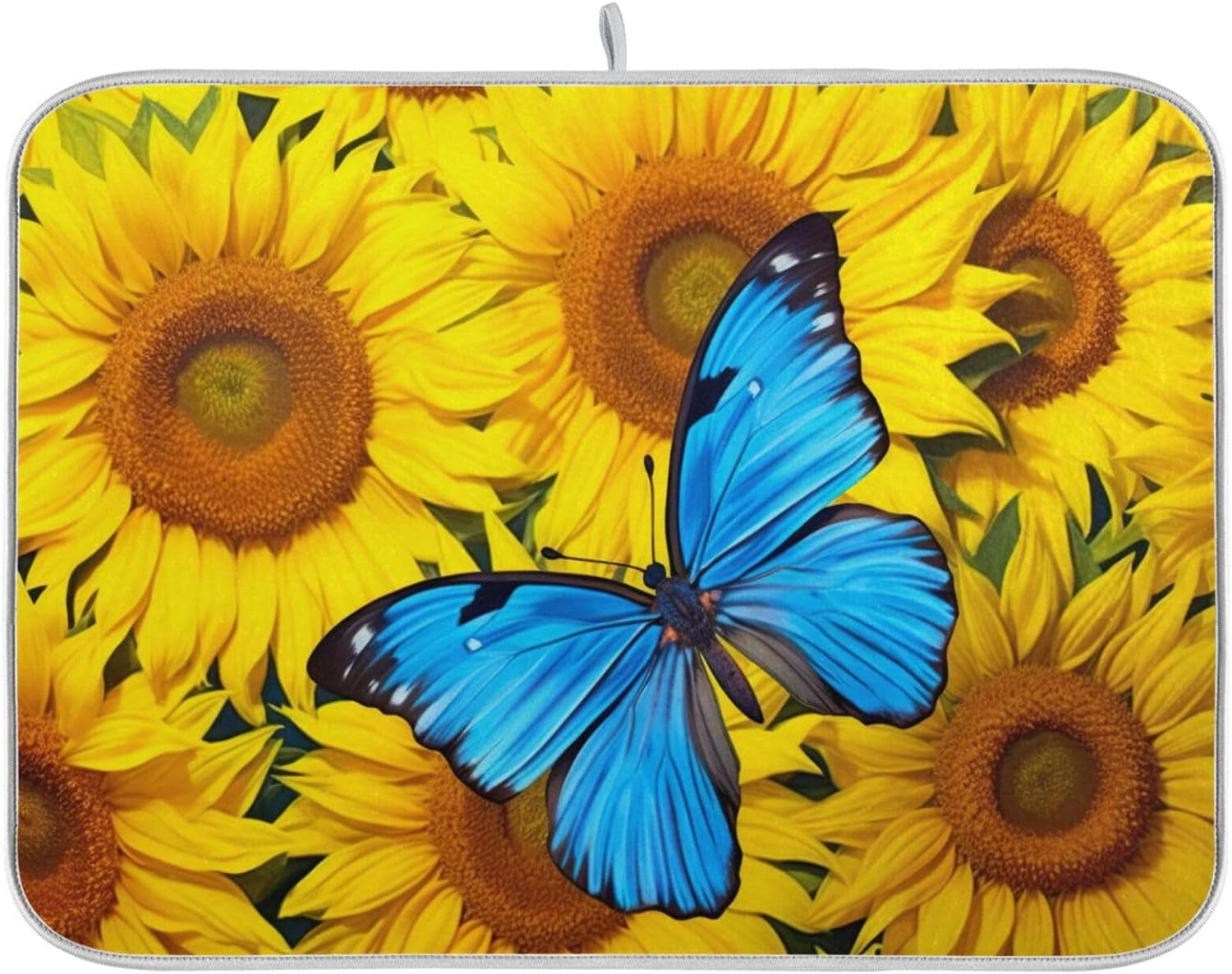 Coolnut Sunflower Butterfly Blue Dish Drying Mat for Kitchen Counter ...