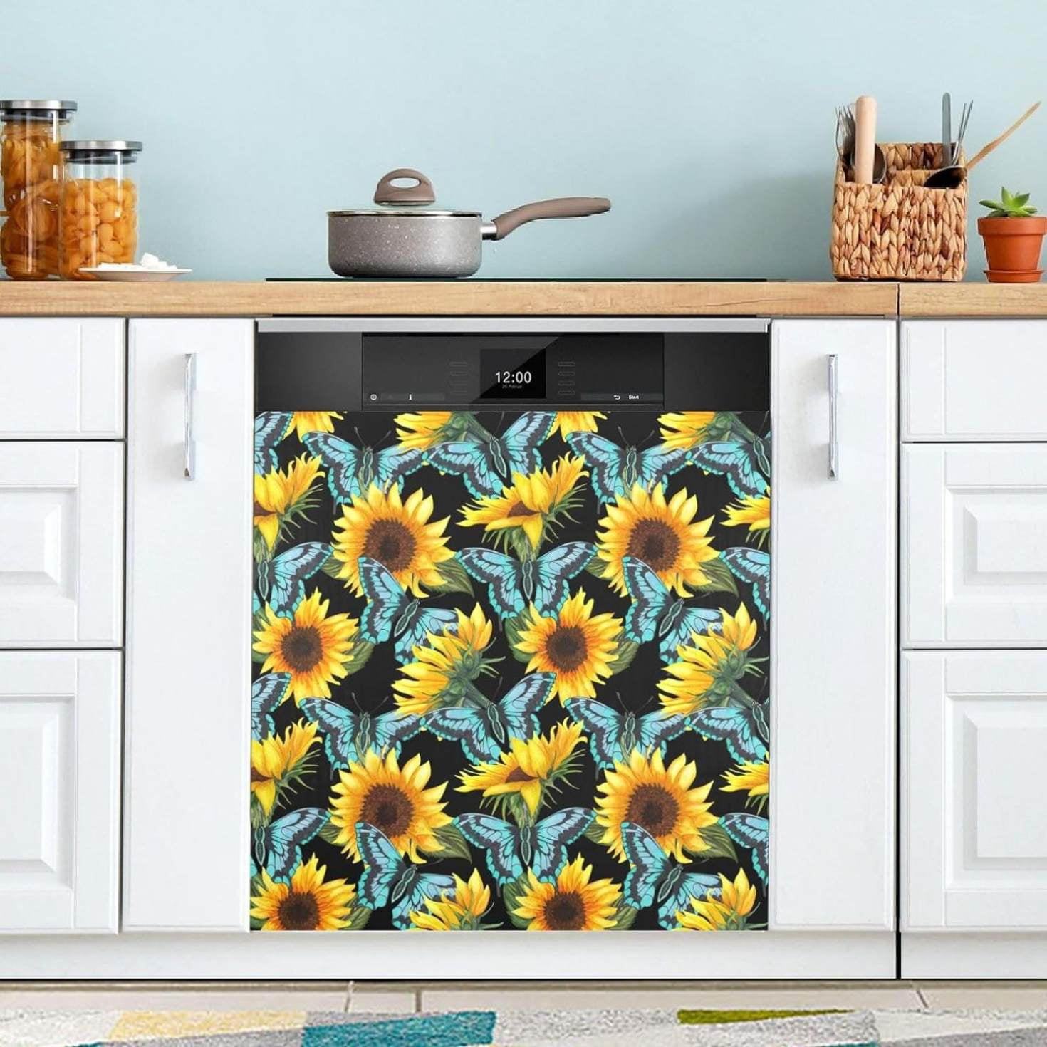 Coolnut Sunflower and Butterfly Dishwasher Magnet Cover for The Front ...