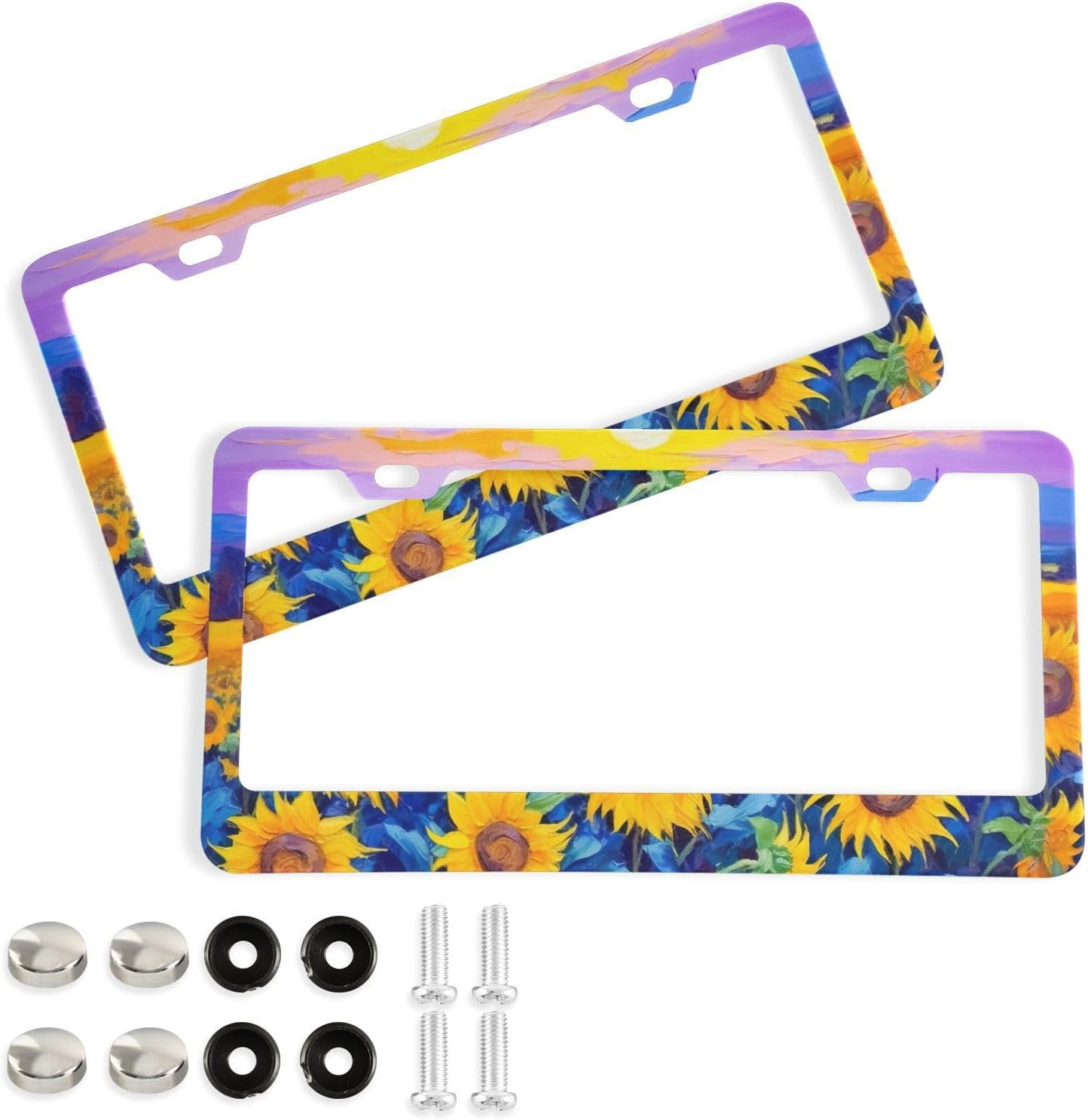 Coolnut Sunflower Field License Plate Frames 2 Pack Aluminum License ...