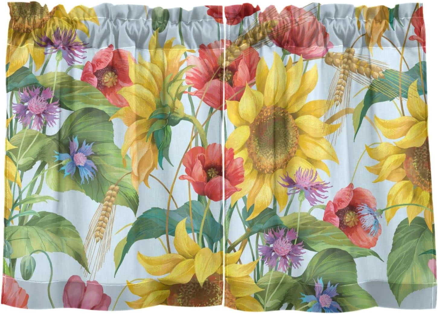 Coolnut Sunflower Kitchen Curtains 2 Panels, UV Protected Tier Curtains ...
