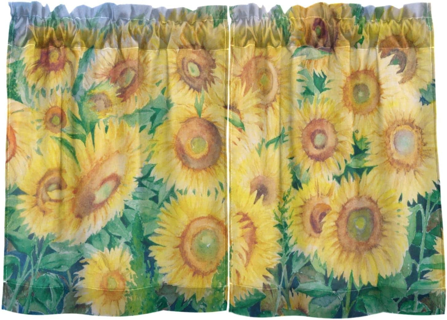 Coolnut Sunflower Kitchen Curtains 2 Panels, UV Protected Tier Curtains ...
