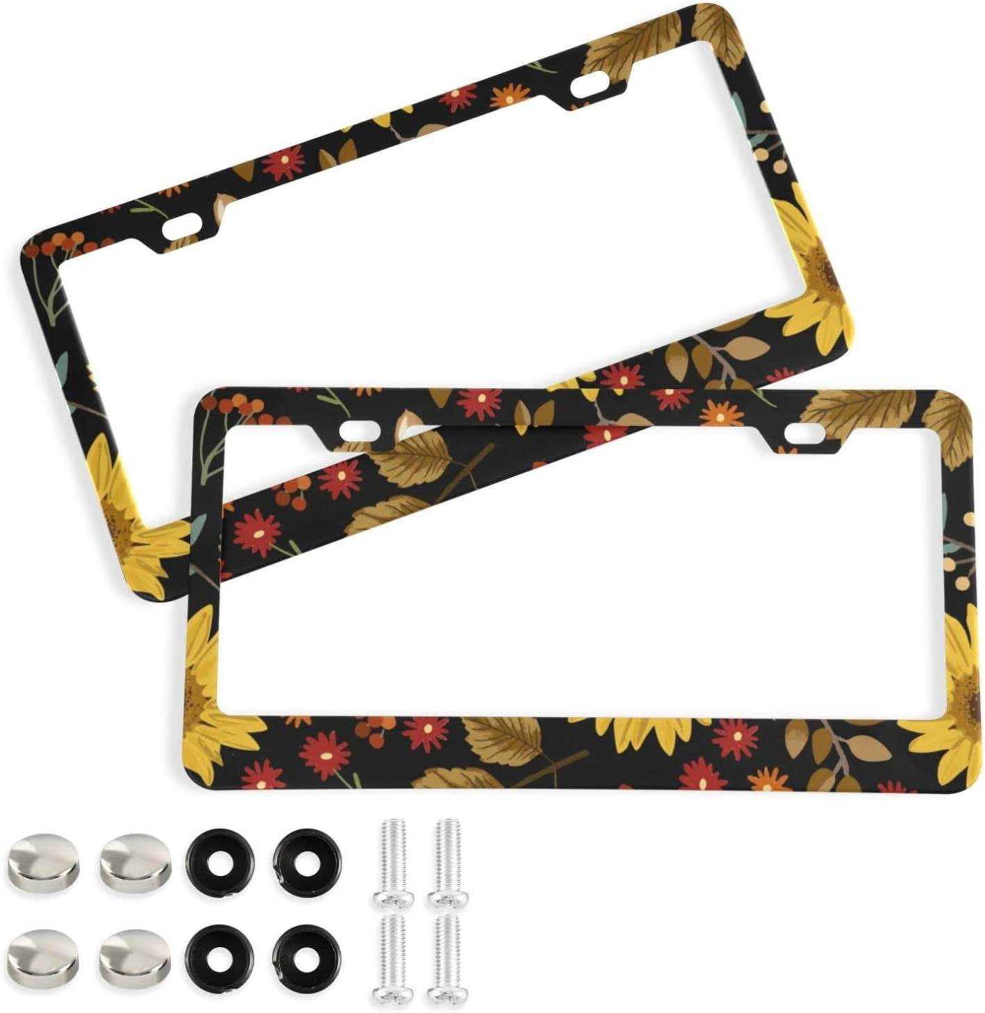 Coolnut Sunflower License Plate Frames 2 Pack, Waterproof Aluminum ...