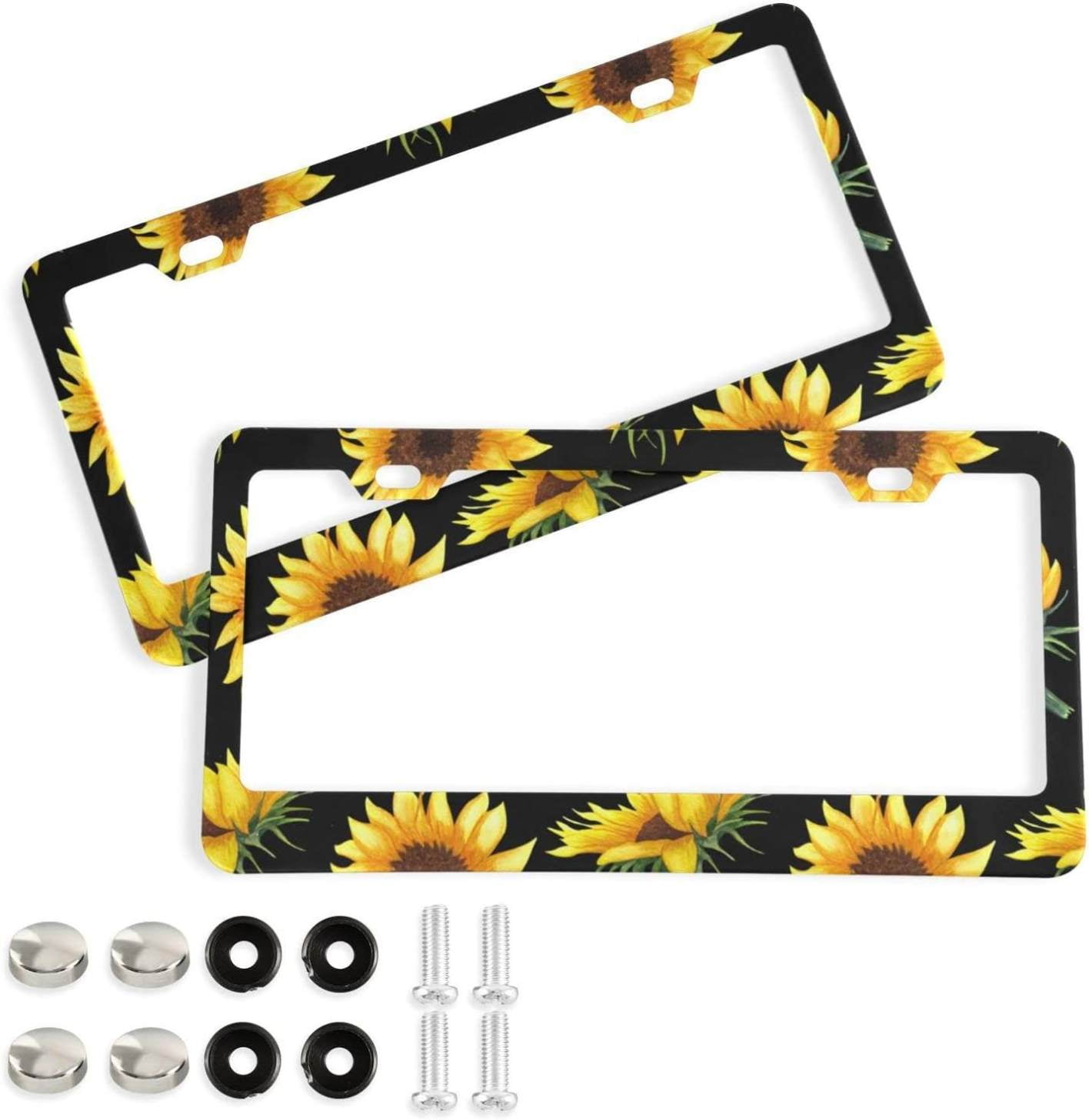 Coolnut Sunflower License Plate Frames 2pcs, Aluminum Universal Car ...