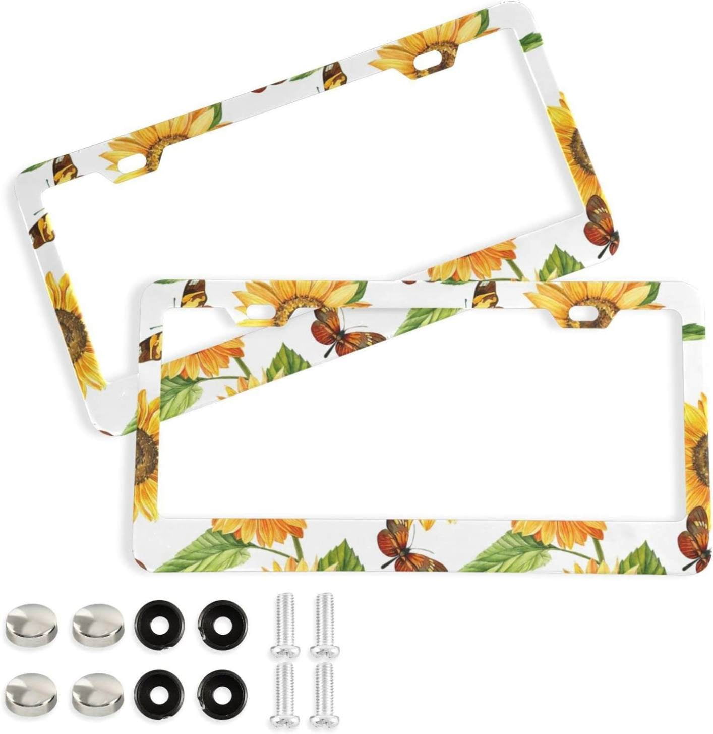 Coolnut Sunflower License Plate Frames 2pcs, Aluminum Universal Car ...