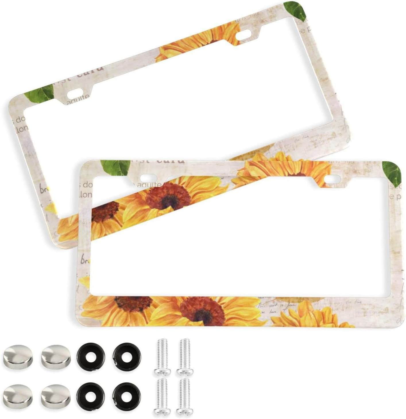 Coolnut Sunflower License Plate Frames 2pcs, Aluminum Universal Car ...