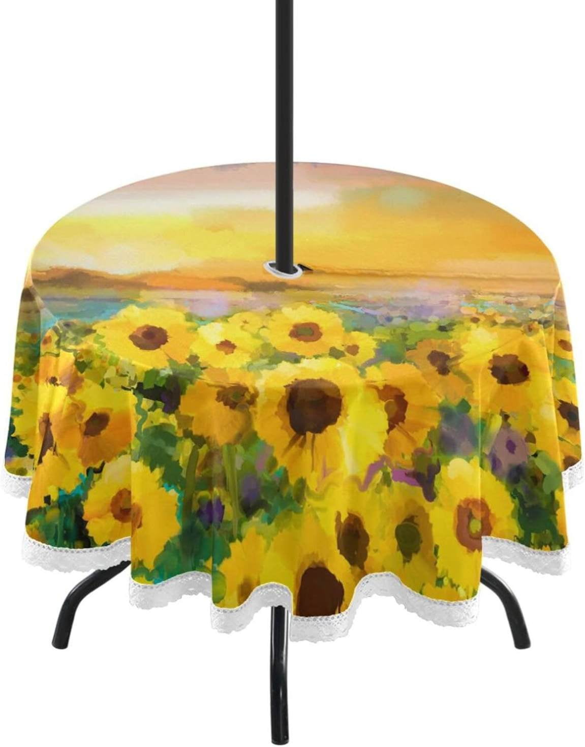 Coolnut Sunflower Round Tablecloth 60" Outdoor Table Covers with ...