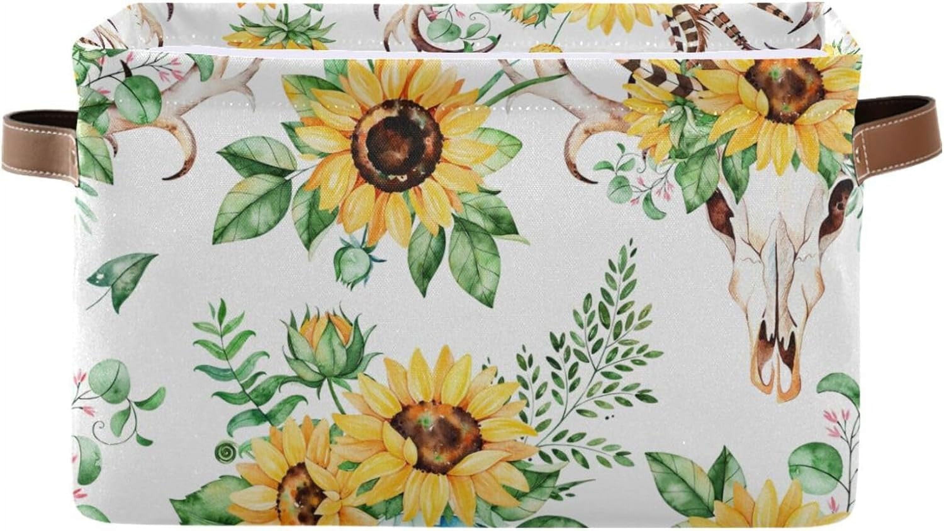 Coolnut Sunflower Storage Basket, Durable Canvas Organizer With Handles ...