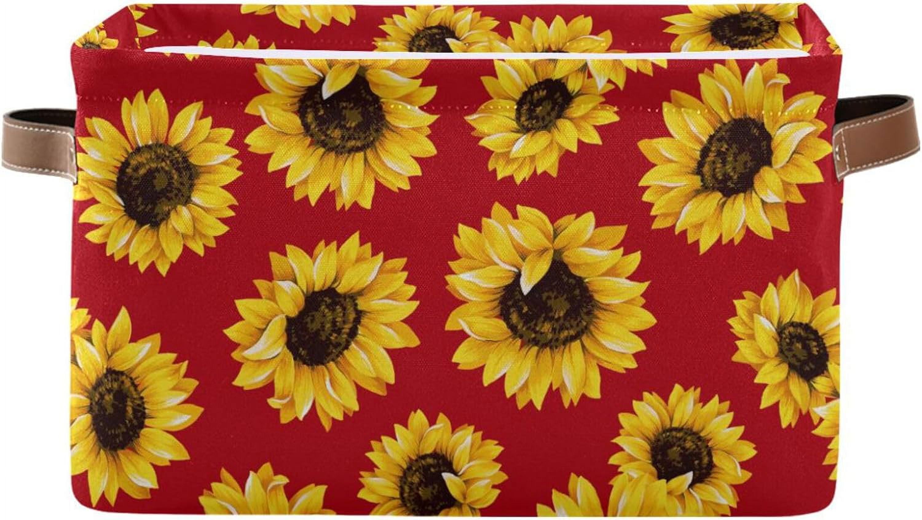 Coolnut Sunflower Storage Basket, Durable Canvas Organizer With Handles ...