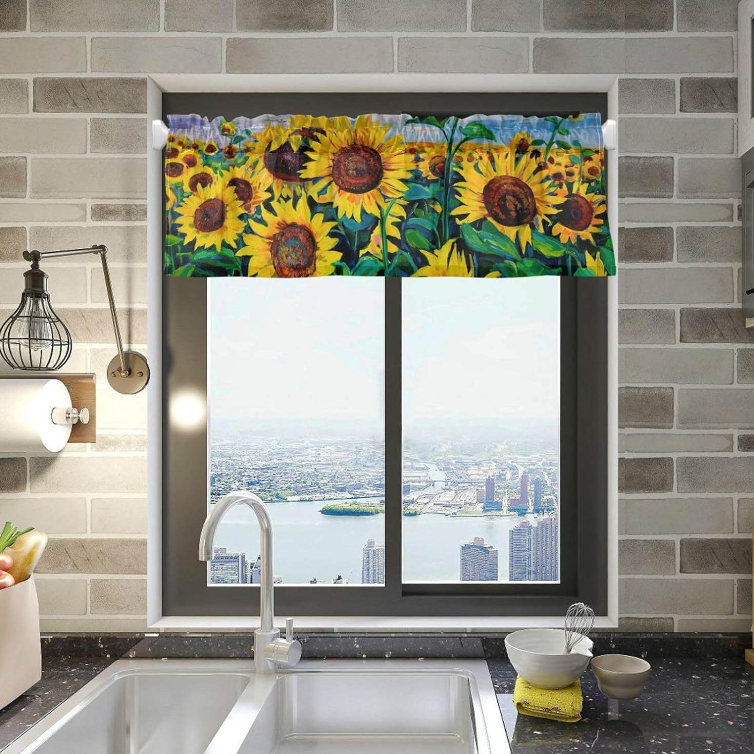 Coolnut Sunflower Windows Valance Curtains, 54x18in Double Layer Short ...