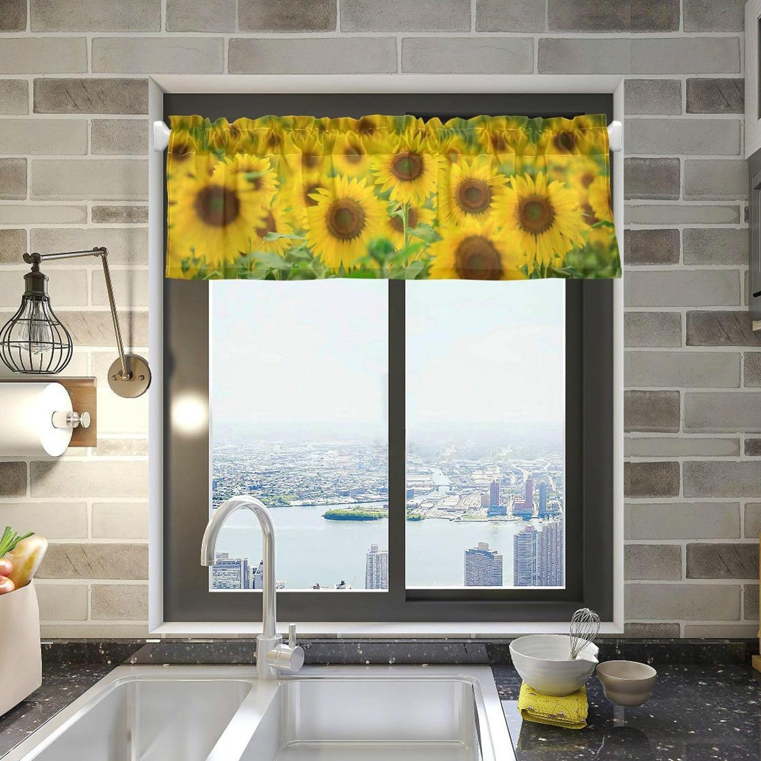 Coolnut Sunflower Windows Valance Curtains, Double Layer Short Blackout ...