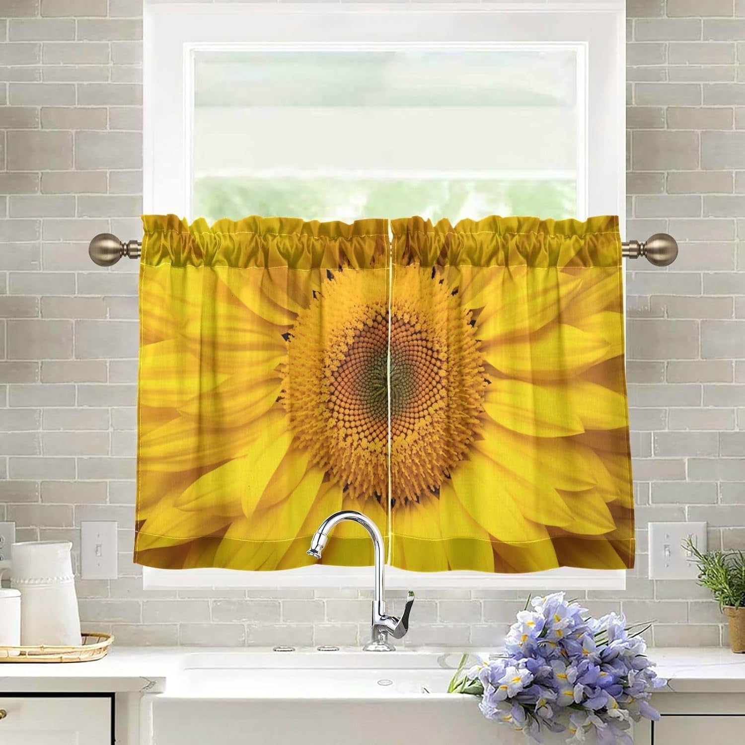 Coolnut Sunflower Yellow Kitchen Curtains 24 Inch Length Blackout ...