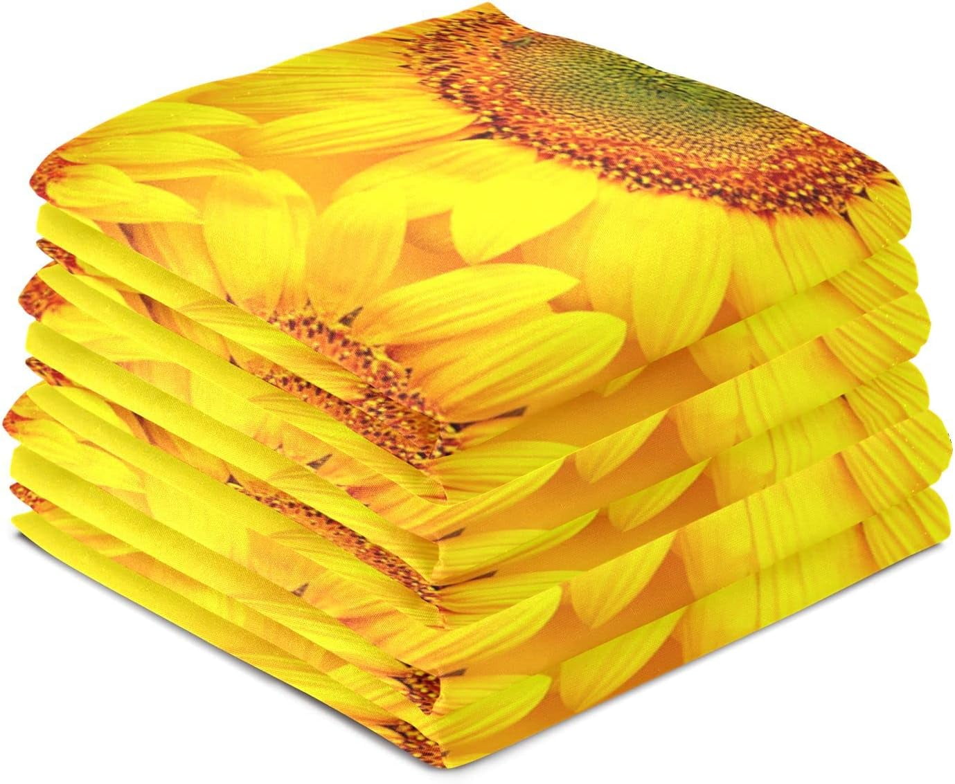 Coolnut Sunflower Yellow Kitchen Towels Set of 6 Dishcloths Hand Towels ...