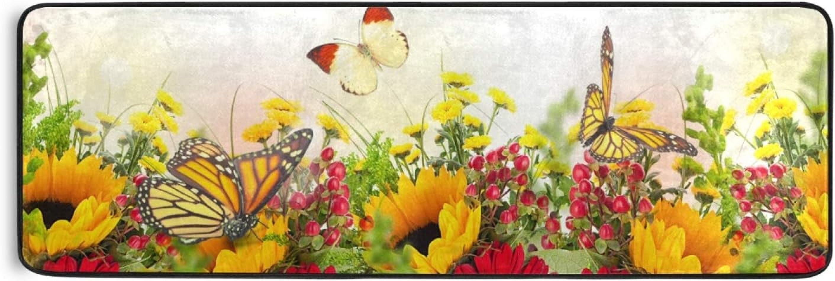 Coolnut Sunflowers & Butterfly Rug Non-Slip Large Rugs Soft Comfort ...