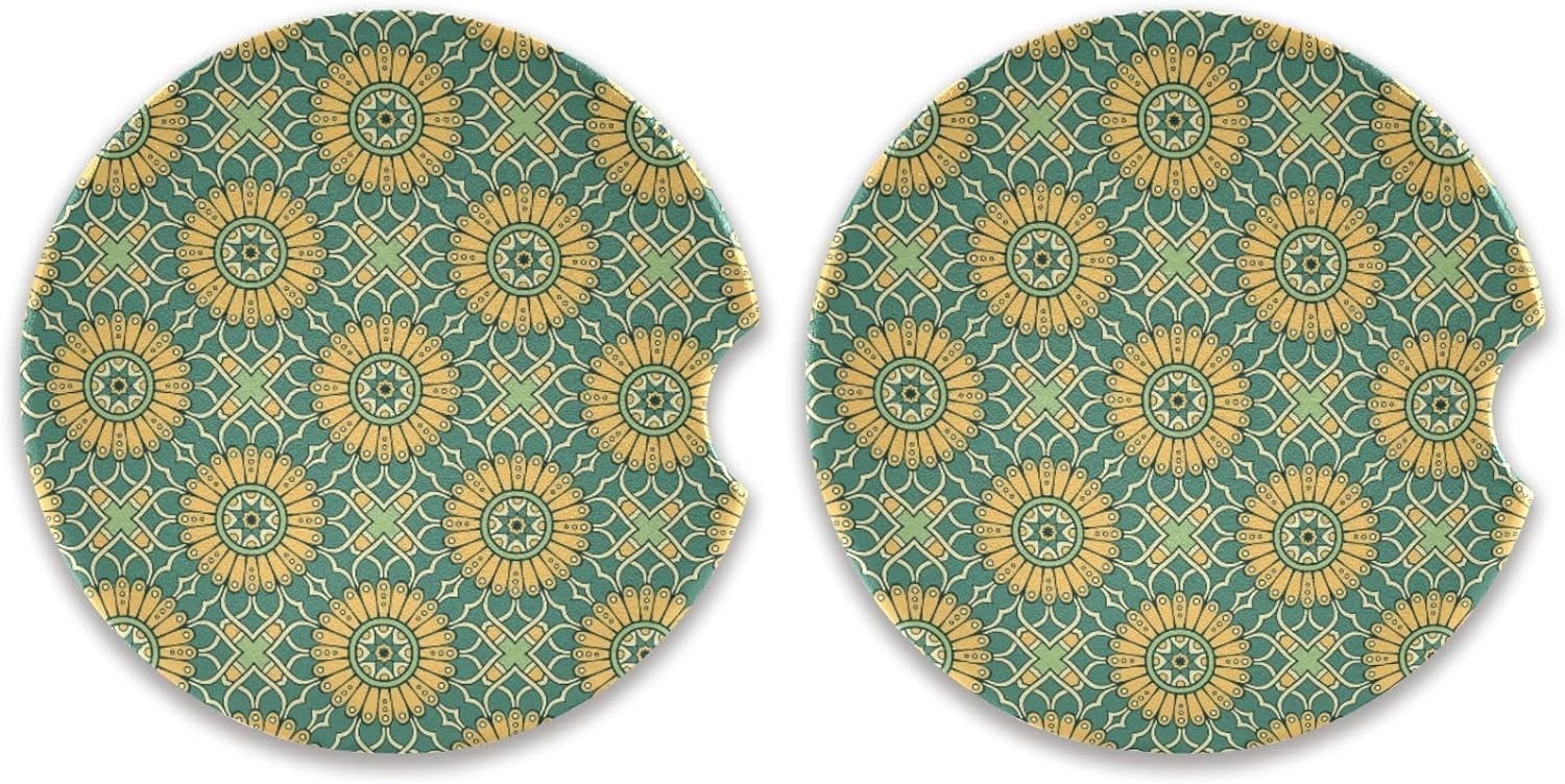 Coolnut Sunflowers Car Coasters 2 Pack for Cup Holders, Ceramic Cork ...