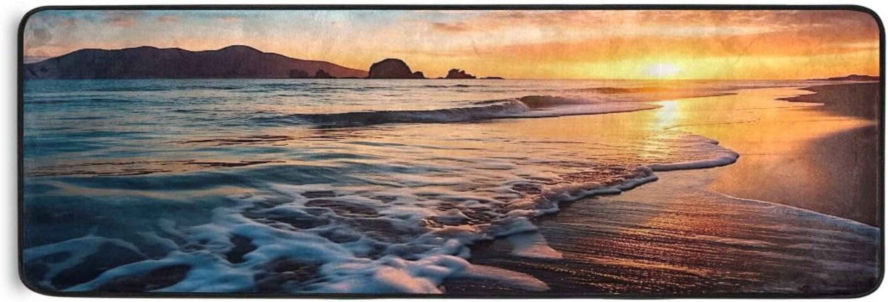 Coolnut Sunset at Beach Area Rug - 2' x 6' Washable Runner Rugs with ...