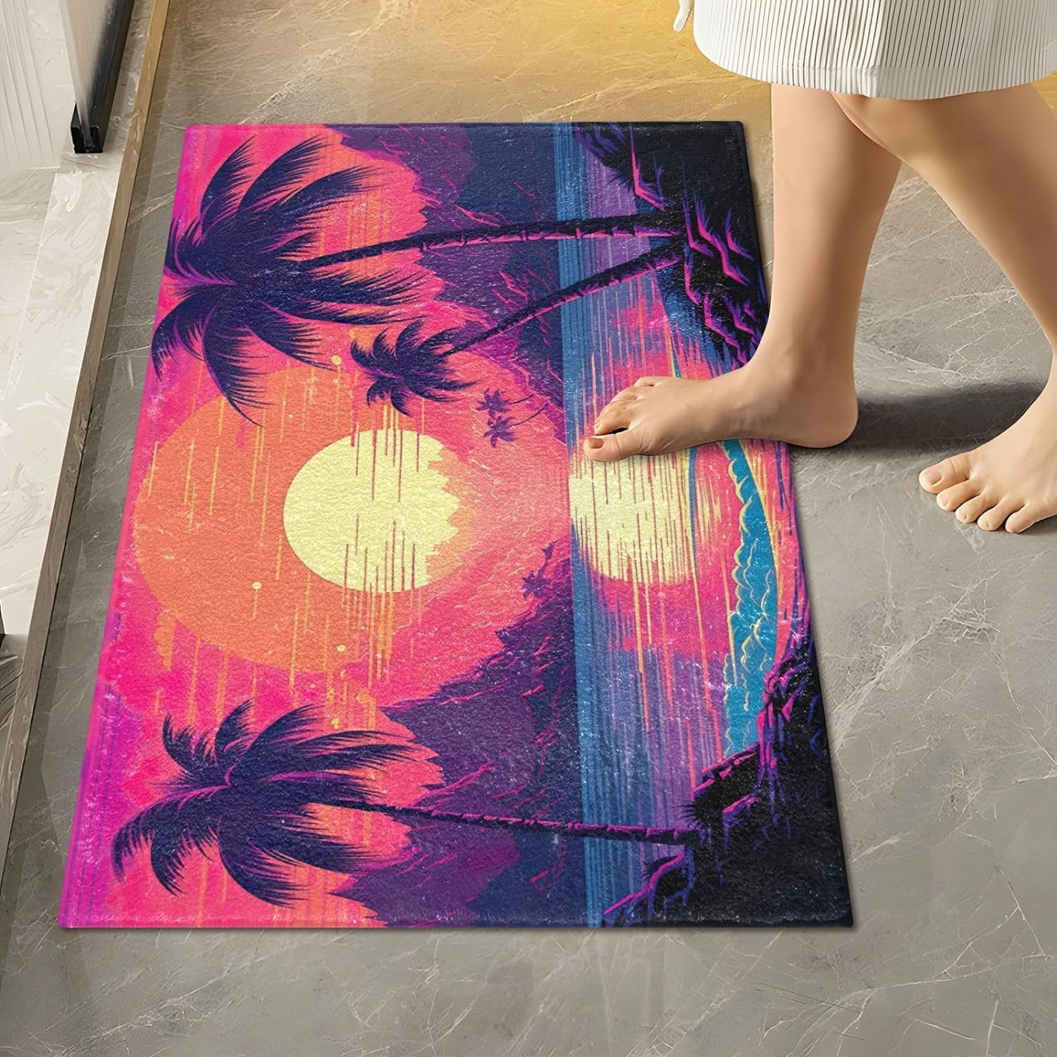 Coolnut Sunset Beach Toilet Rugs U-Shaped Absorbent Non-Slip Bath Rug ...