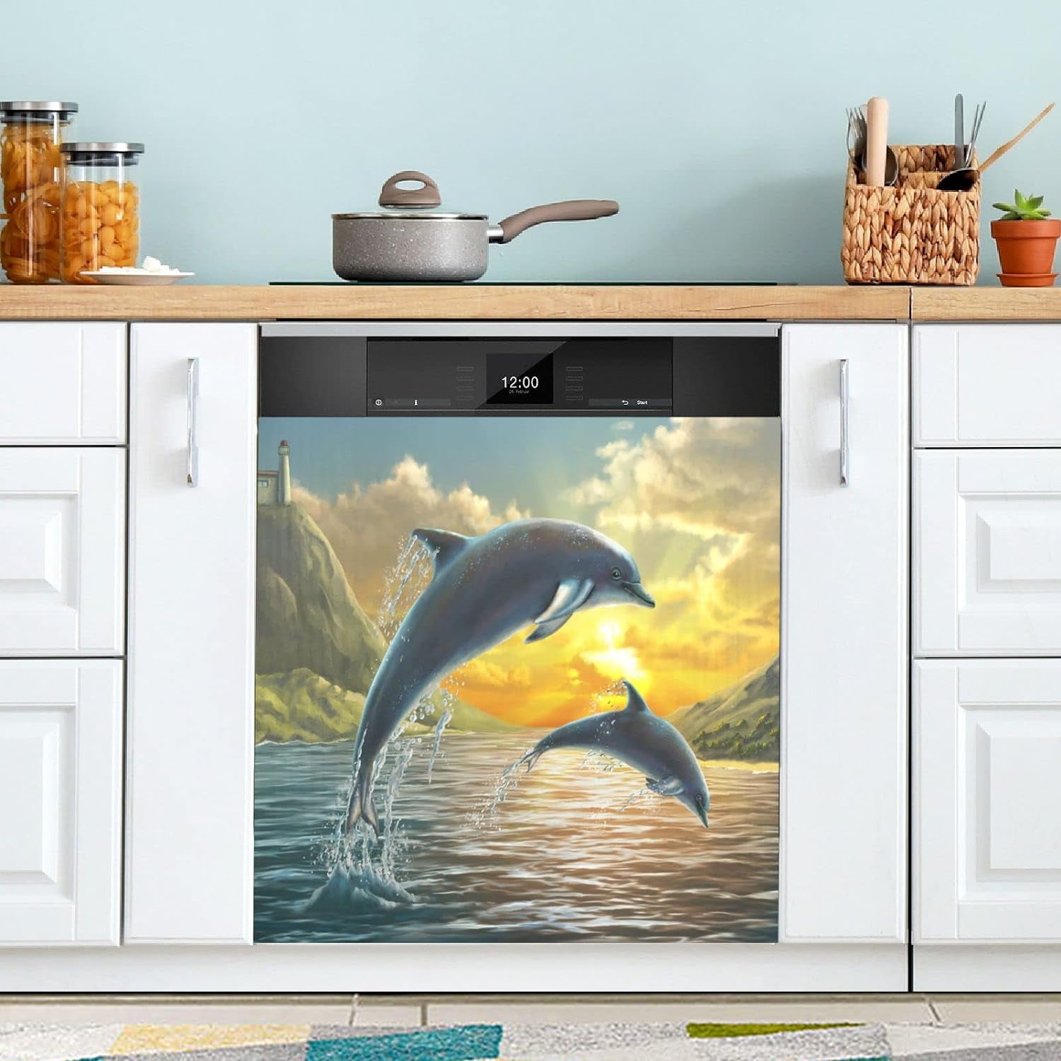 Coolnut Sunset Dolphin Jumping Dishwasher Magnet Cover, Refrigerator ...