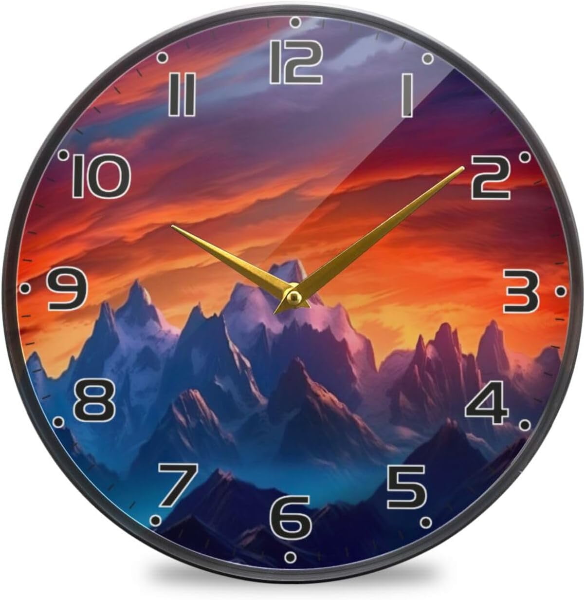 Coolnut Sunset Mountain Wall Clock Round Silent Non Ticking Battery ...