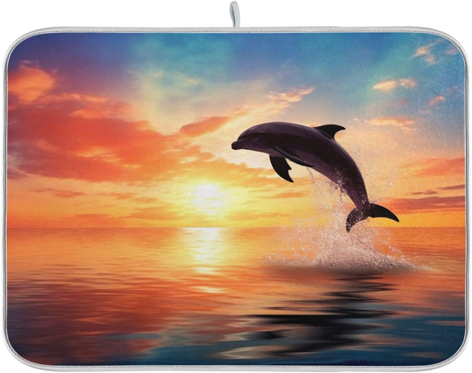 Coolnut Sunset Sea Dolphin Dish Drying Mat for Kitchen Counter, Ultra ...