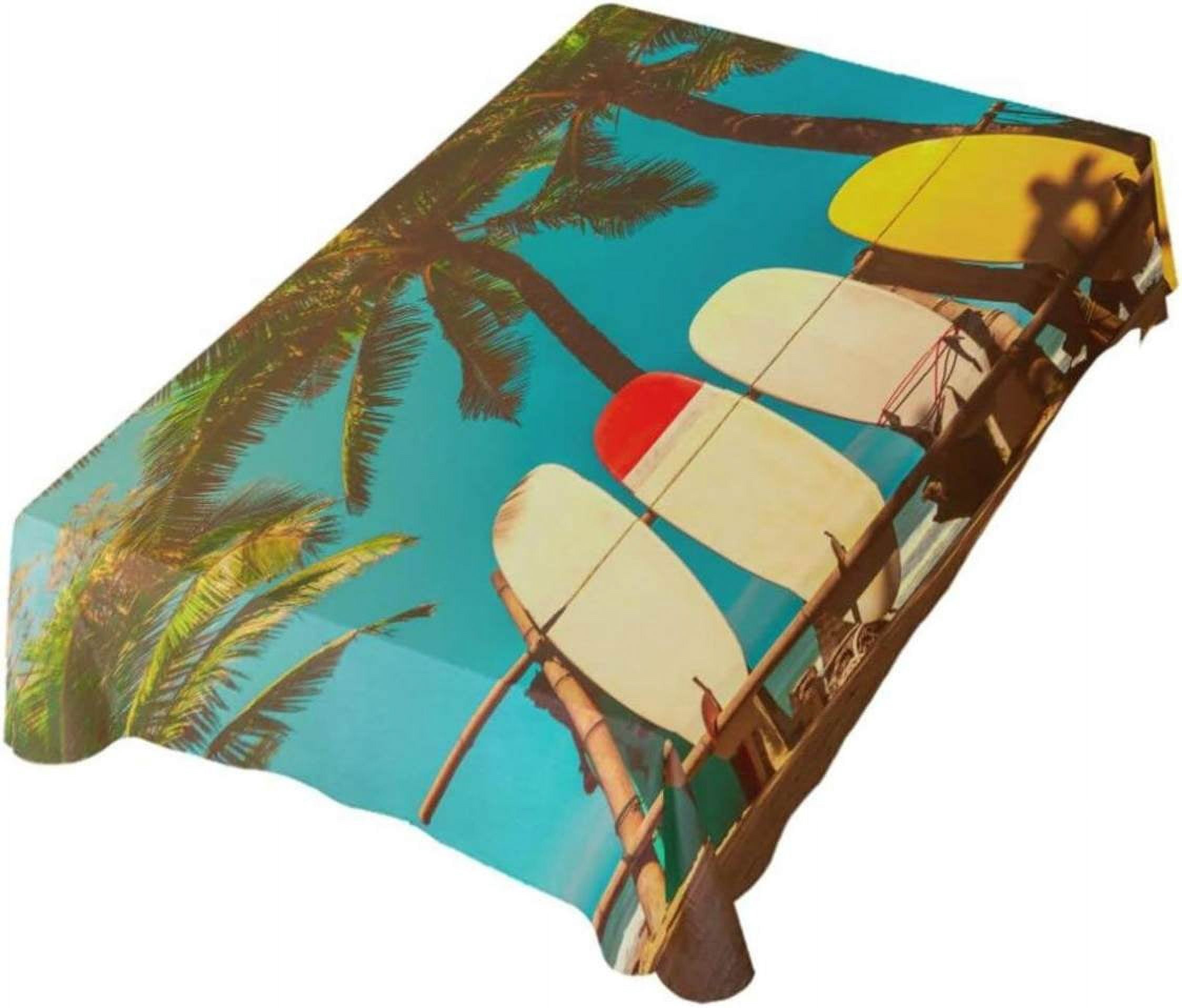 Coolnut Surfboard and Palm Tree on Beach Rectangle Tablecloth,Dinner ...